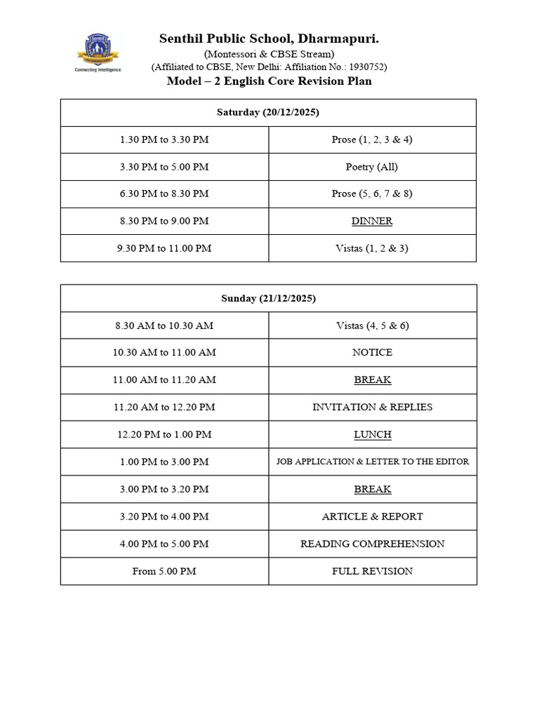 Model 2 ENG Revision Plan | PDF