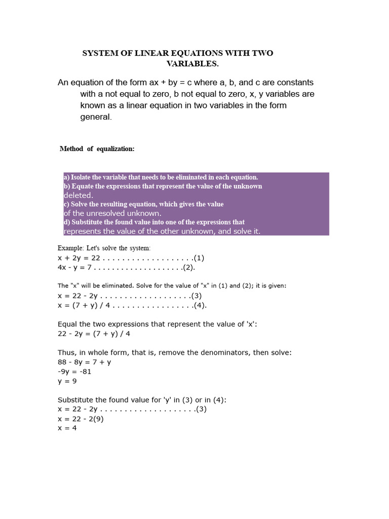 System of Linear Equations with Two and Three Variables. | PDF ...