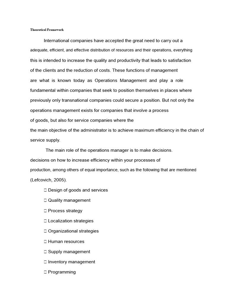 Theoretical Framework of Operations Management | PDF | Supply Chain ...