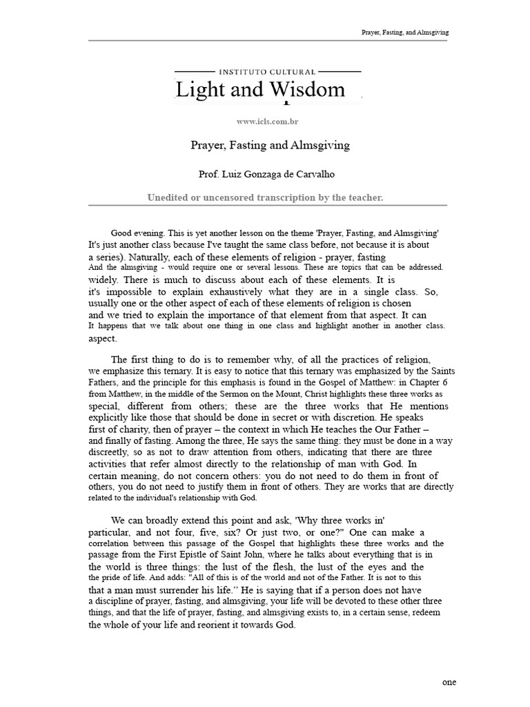 Transcription - Prayer, Fasting, and Almsgiving [Revised] | PDF ...