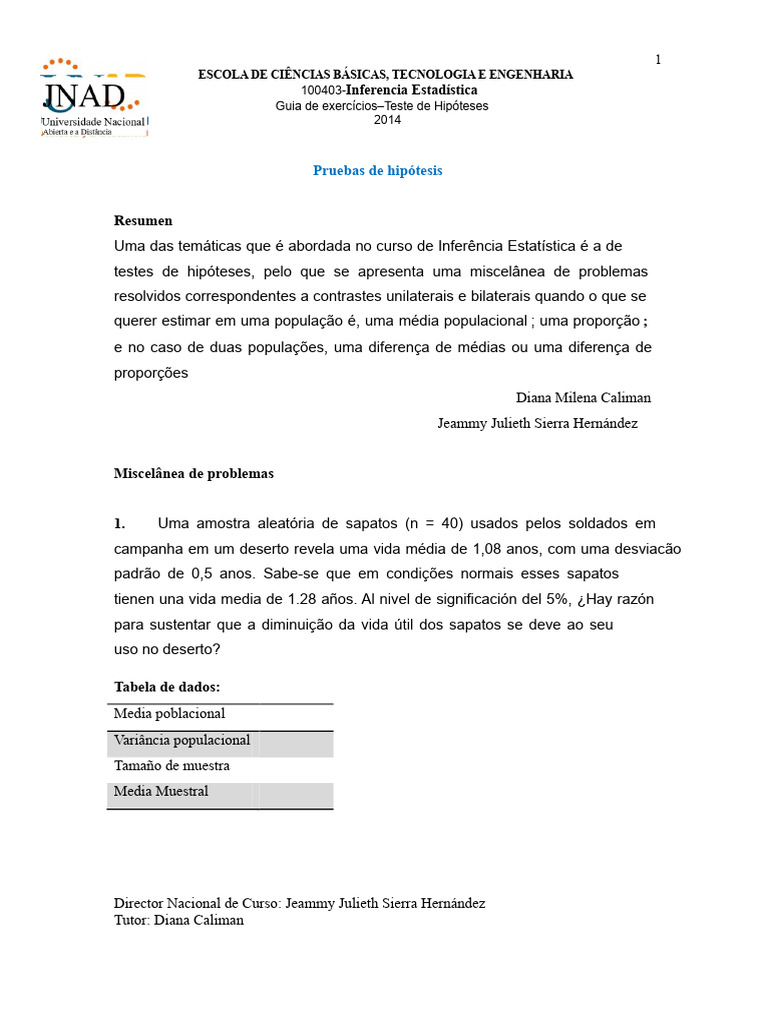 Exercícios de Inferência Estatística | PDF | Significado estatístico | Science