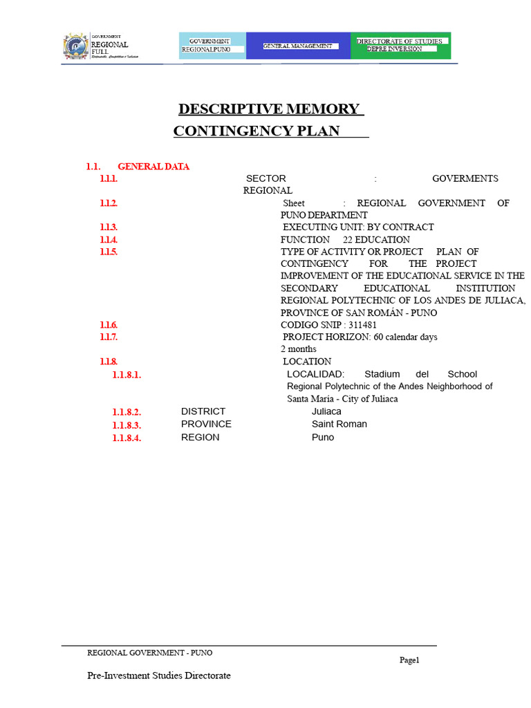 Descriptive Memorandum Contingency Plan Polytechnic Juliaca | PDF ...