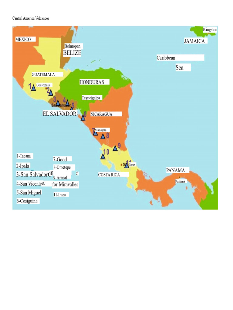 Main Volcanoes of Central America Map | PDF