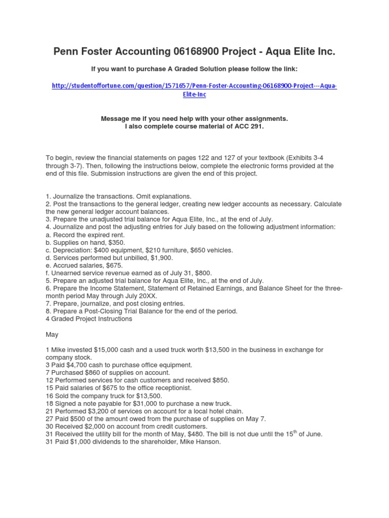 Penn Foster Accounting 06168900 Project | PDF | Expense | Dividend