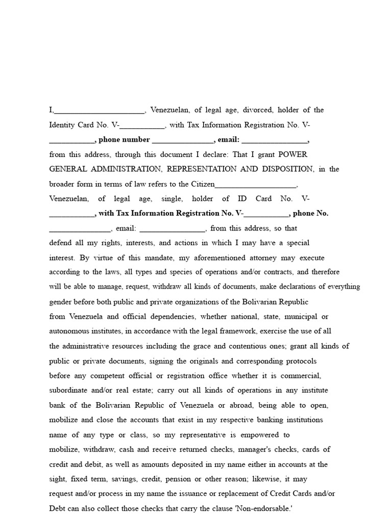 GENERAL POWER OF ADMINISTRATION, REPRESENTATION, AND DISPOSITION | PDF ...