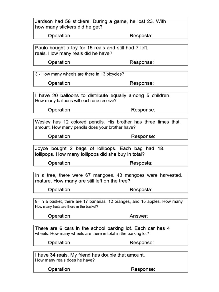 problems with the four operations | PDF