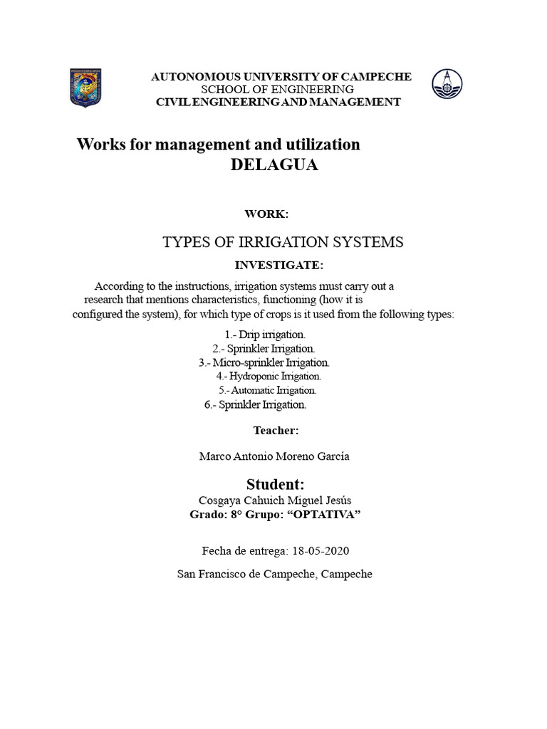 Types of Irrigation Systems Explained | PDF | Hydroponics | Irrigation