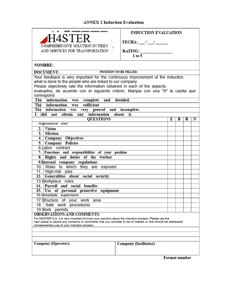 Annex 3 Induction Evaluation Format | PDF