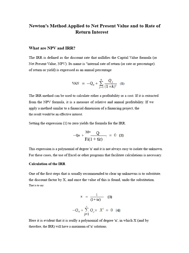 Newton's Method Applied To Net Present Value and Return On Interest ...