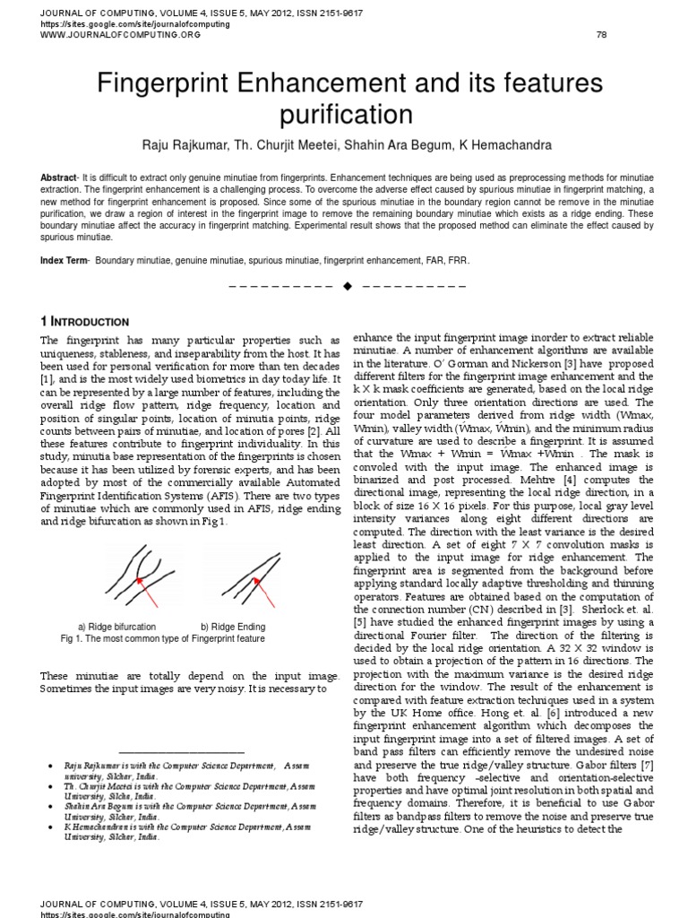 Fingerprint Enhancement and Its Features Purification | PDF | Signal Processing | Applied ...