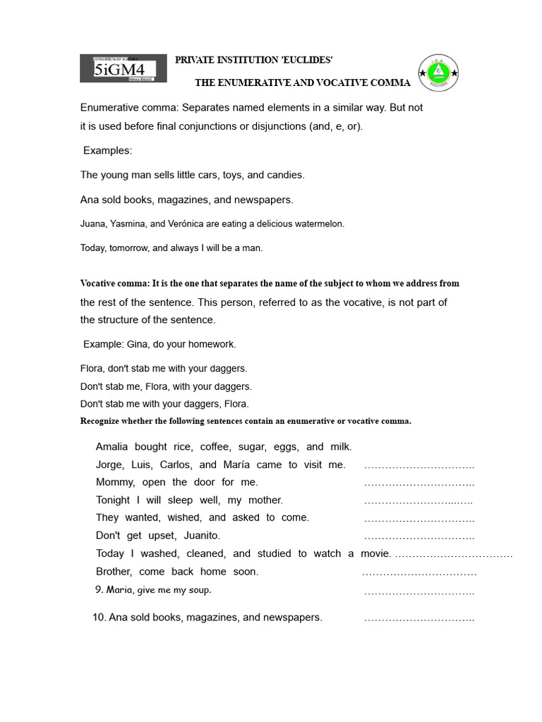 THE COMMA VOCATIVE AND ENUMERATIVE | PDF