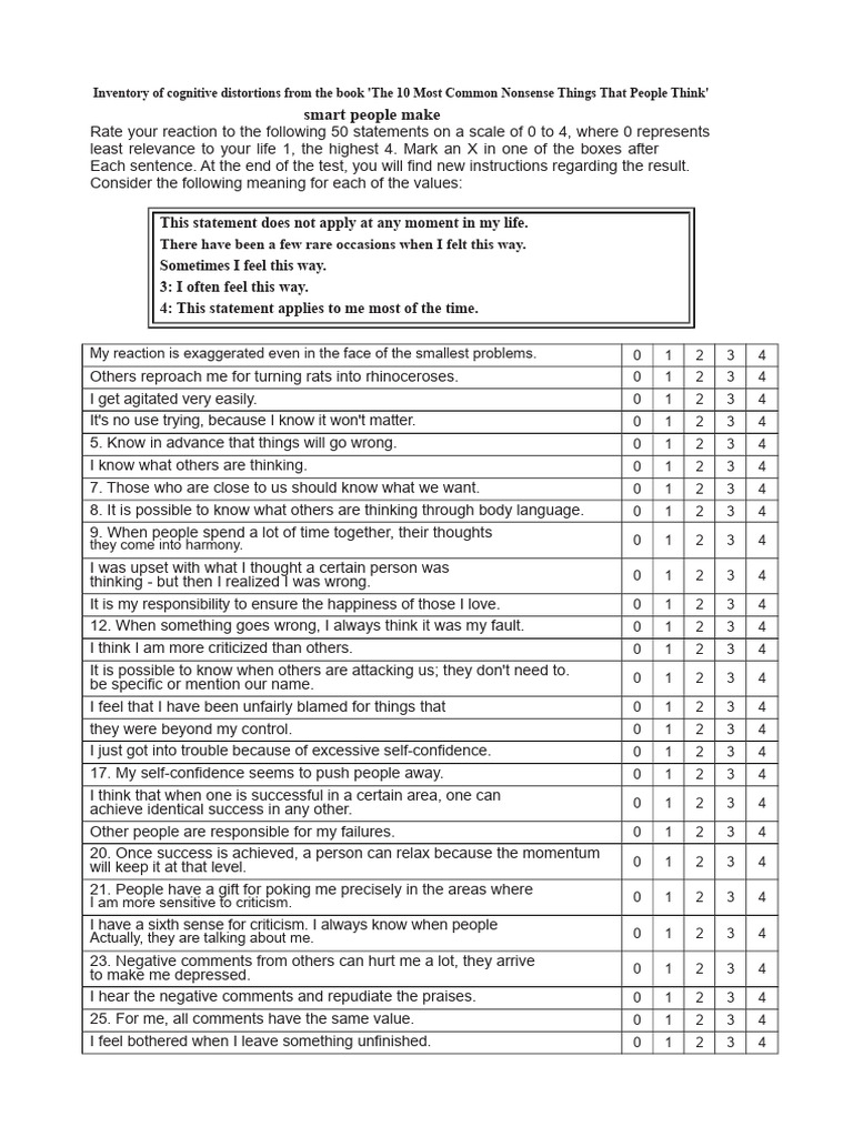 Cognitive Distortions Inventory Test | PDF | Social Psychology ...
