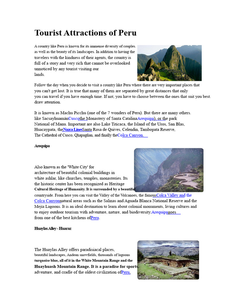 Tourist Attractions of Peru | PDF | Peru