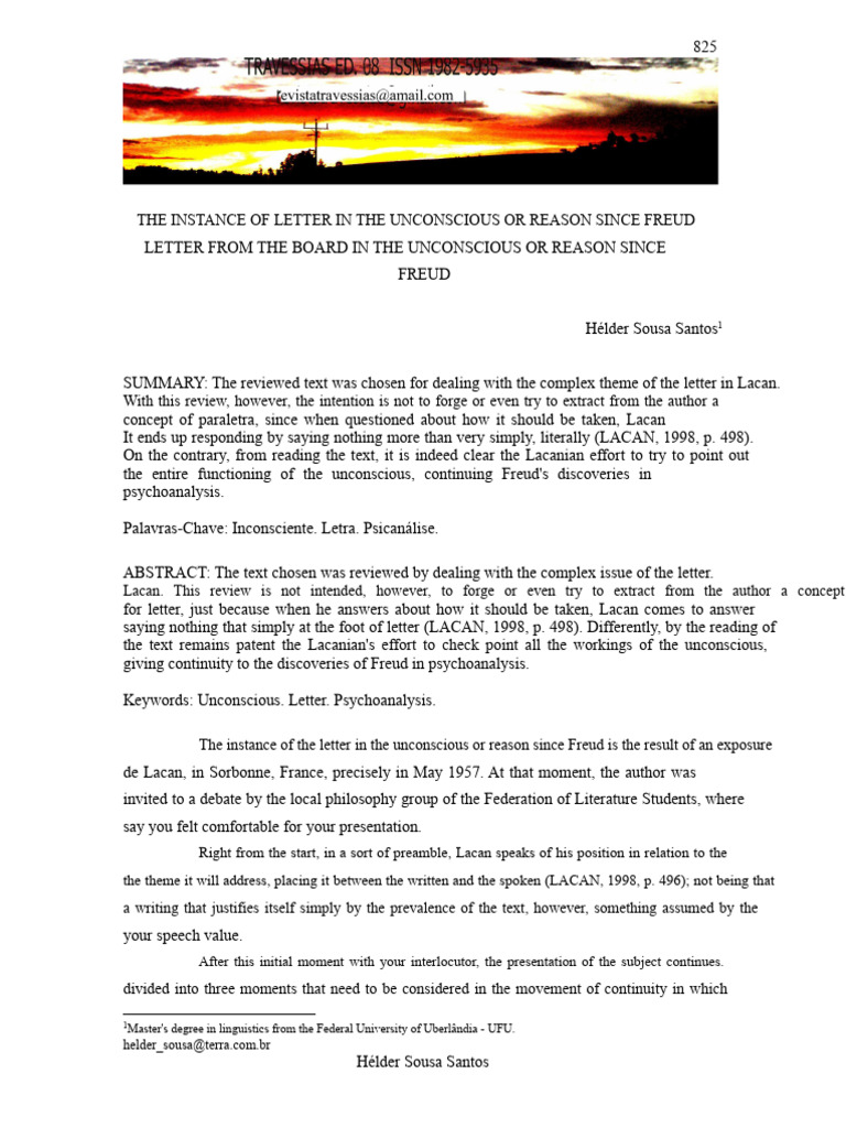 The Instance of The Letter | PDF | Jacques Lacan