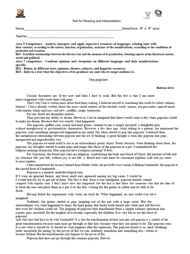 Popcorn: A Metaphor for Transformation | PDF | Sentence (Linguistics ...
