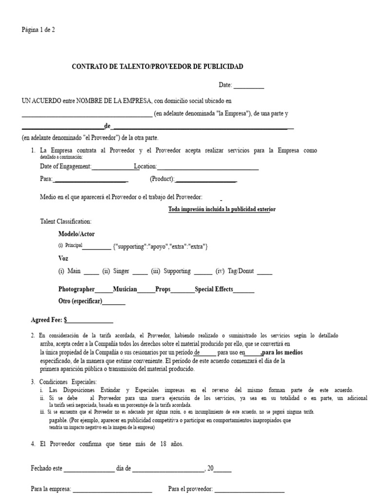 Contrato de Proveedor Publicitario | PDF | Publicidad