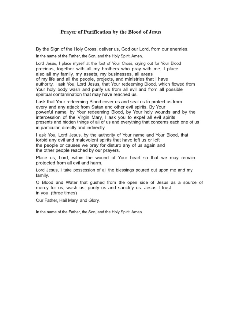 Prayer of Purification by The Blood of Jesus | PDF