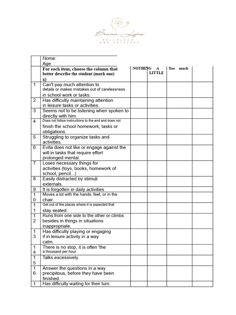 Child ADHD Scale - Parents and Teachers | PDF