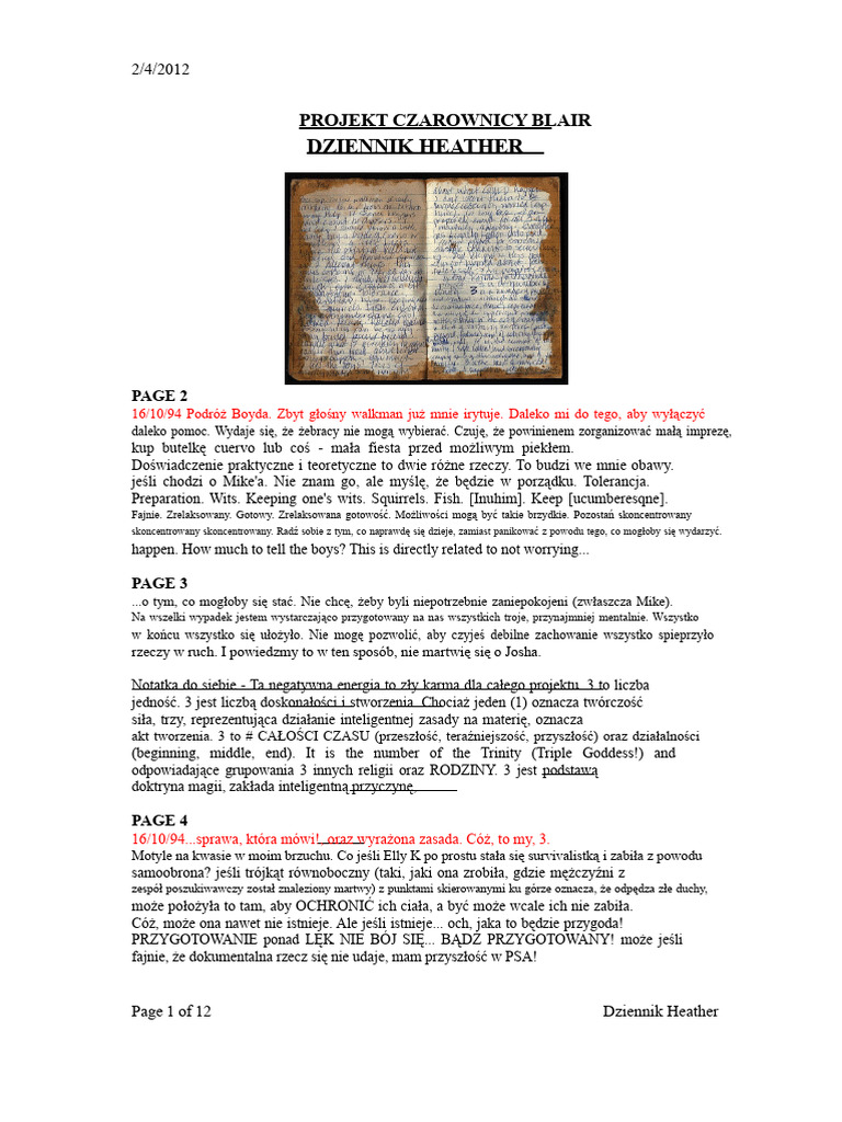 Projekt Blair Witch - Dziennik Heather | PDF