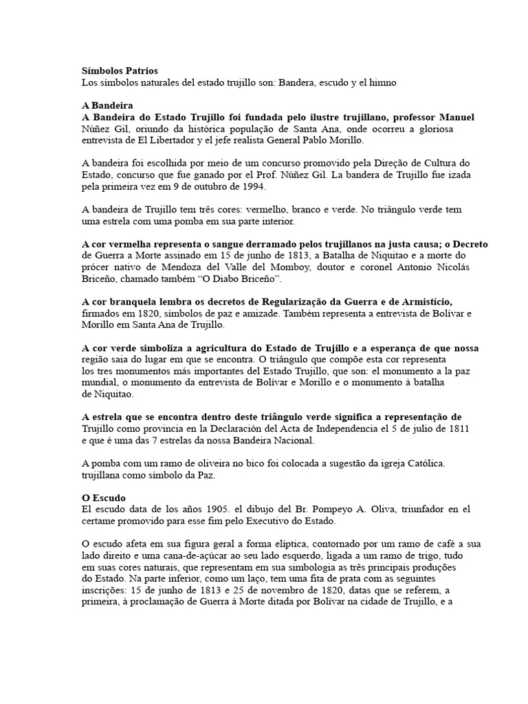 Símbolos Patrióticos e Naturais do Estado de Trujillo | PDF | Andes