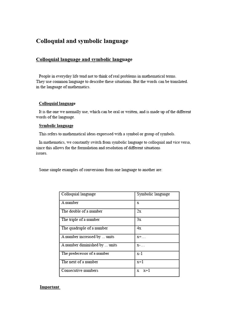 Colloquial and Symbolic Language | PDF | Numbers | Discrete Mathematics