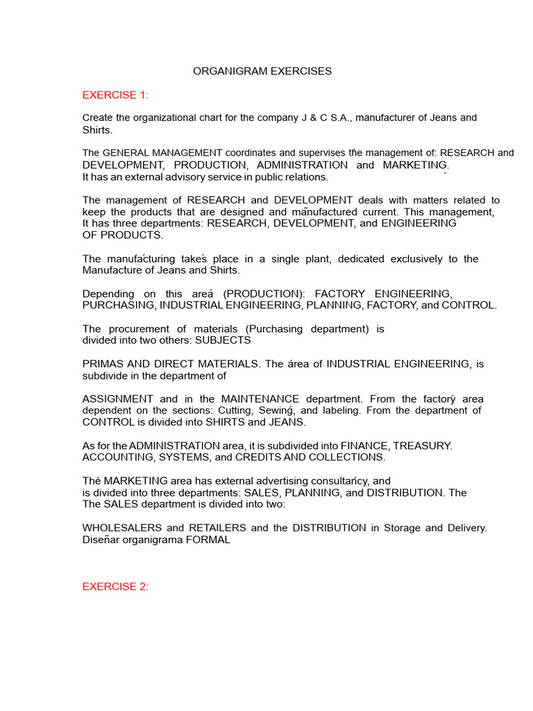 ORGANIZATIONAL CHART EXERCISES | PDF | Business | Economies