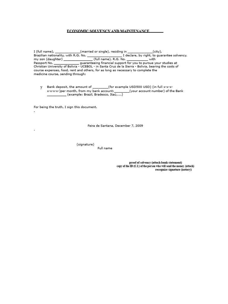Certificate of Solvency Letter Template | PDF