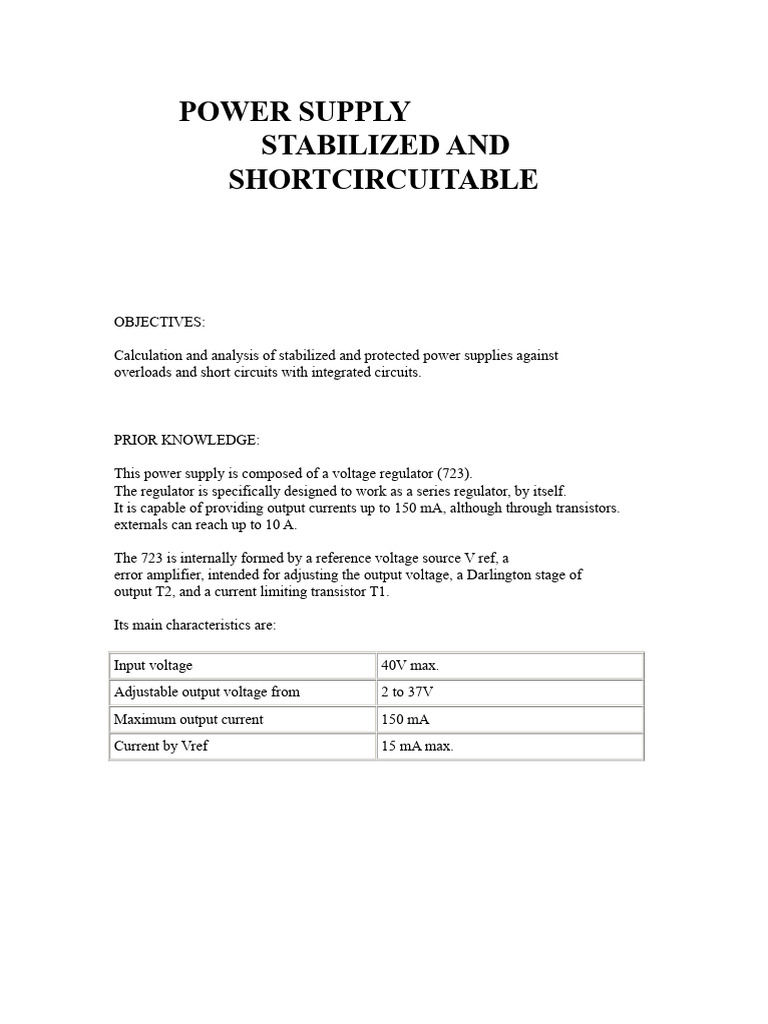 Stabilized Power Supply Design Guide | PDF | Power Supply ...