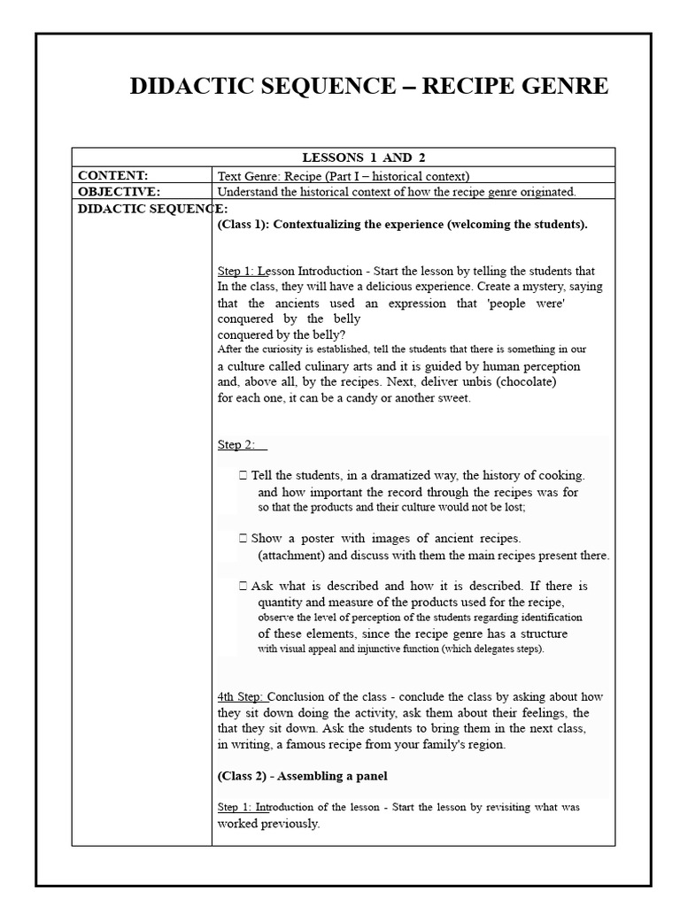 Didactic Sequence - Recipe Genre | PDF | Italian Cuisine | Japanese Cuisine