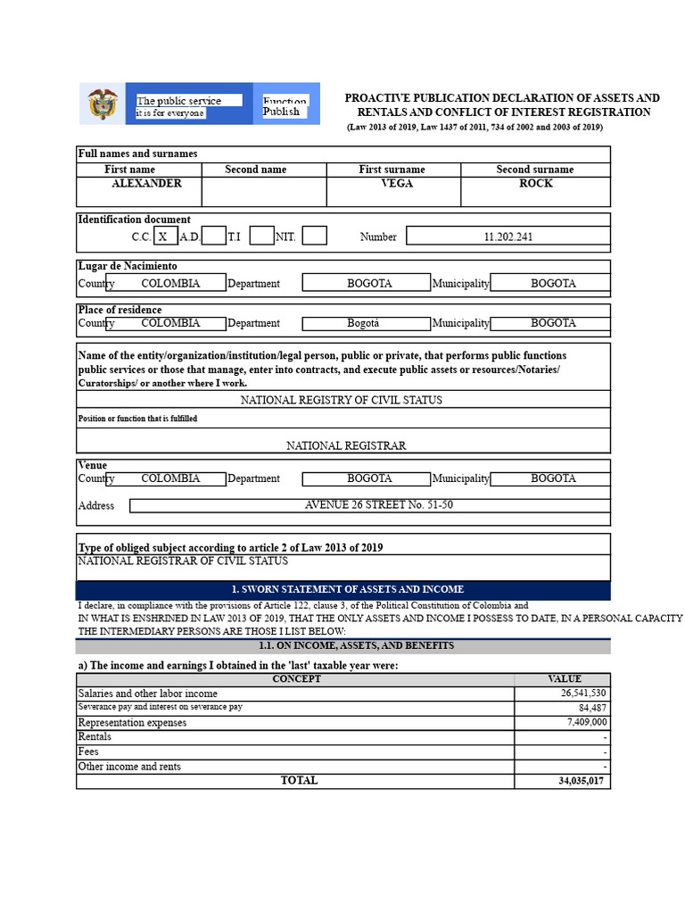Declaration of Assets and Income Sigep Registrar | PDF | Income | Fiduciary