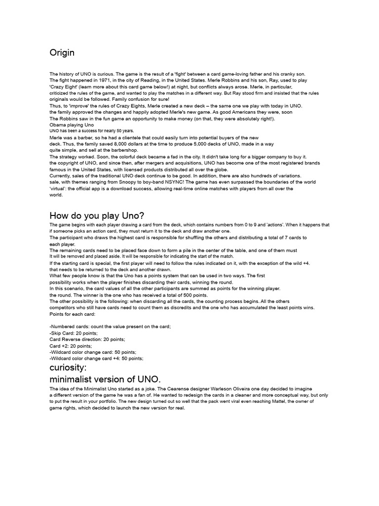 UNO game | PDF | Gaming | Consumer Goods