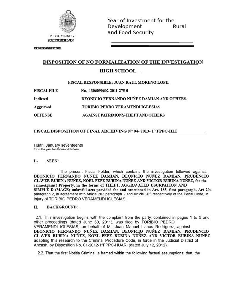 Disposition of Non-Formalization of The Preliminary Investigation ...