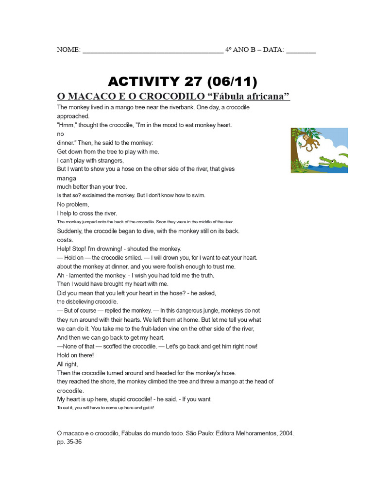 ACTIVITY 27 - 11.06 - The monkey and the crocodile | PDF