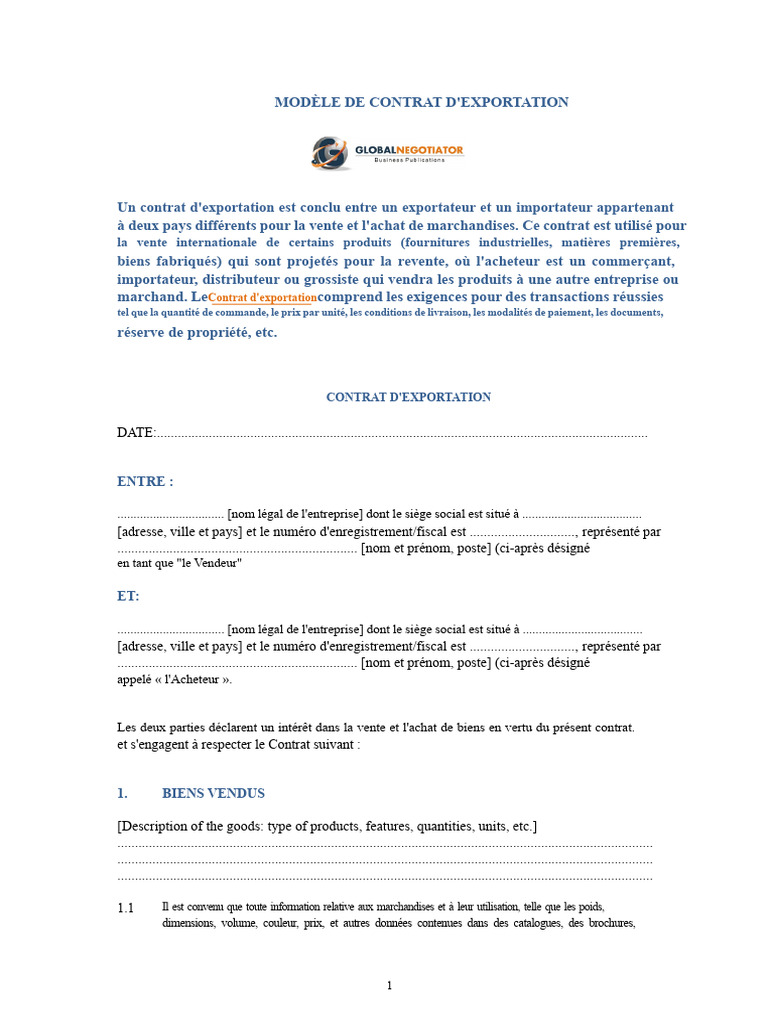 Modèle de contrat d'exportation détaillé | PDF | Sodles | Business