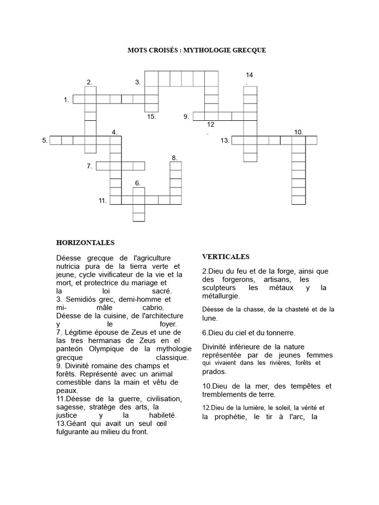 Mot Croise Mythologie Grecque | PDF | Zeus | Mythologie grecque