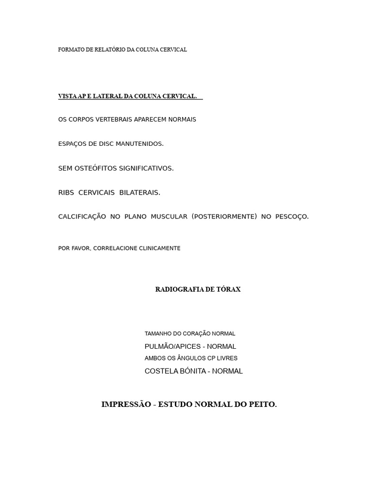 Formato do Relatório da Coluna Cervical | PDF