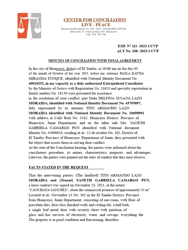 Conciliation Act Lease Agreement | PDF | Leasehold Estate | Lease