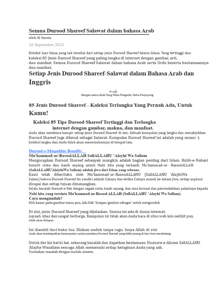85 Jenis Durood Shareef dalam Arab | PDF