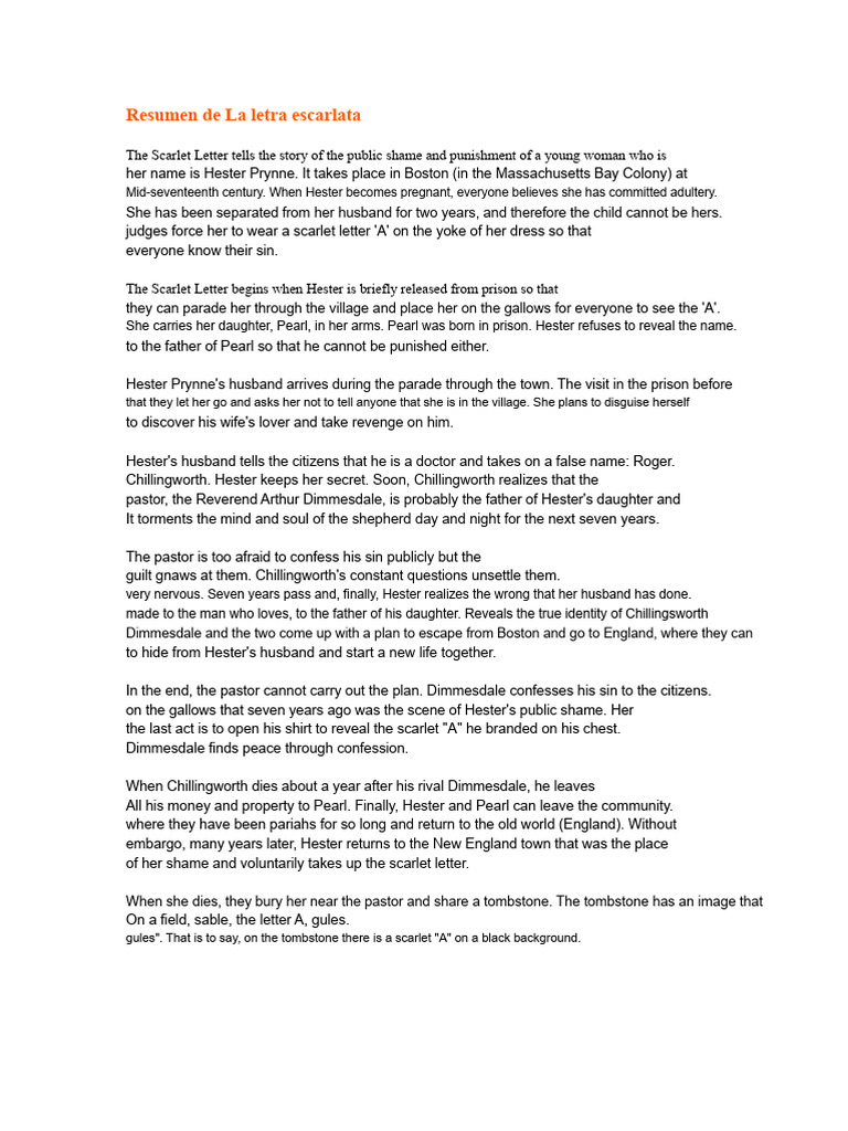 The Scarlet Letter Summary and Analysis | PDF | The Scarlet Letter