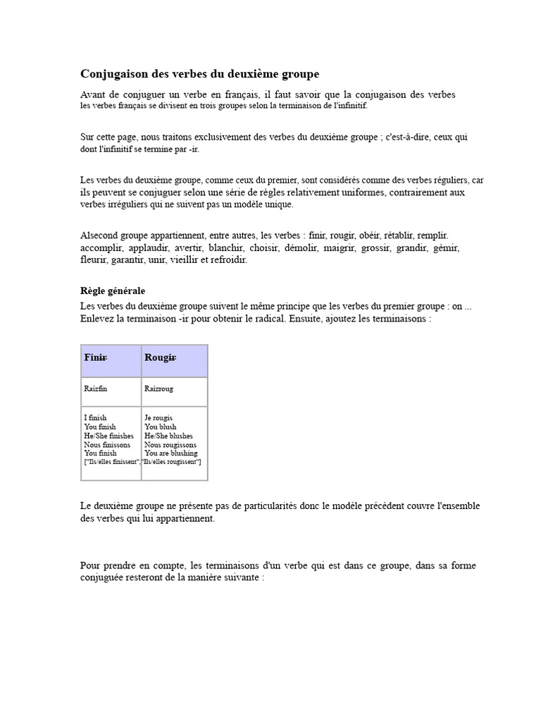 Conjugaison des verbes du 2e groupe | PDF | Verbe | Conjugaison