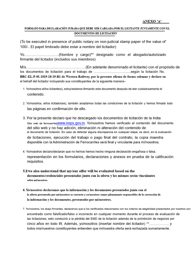 Formato Estándar para Affidávit | PDF