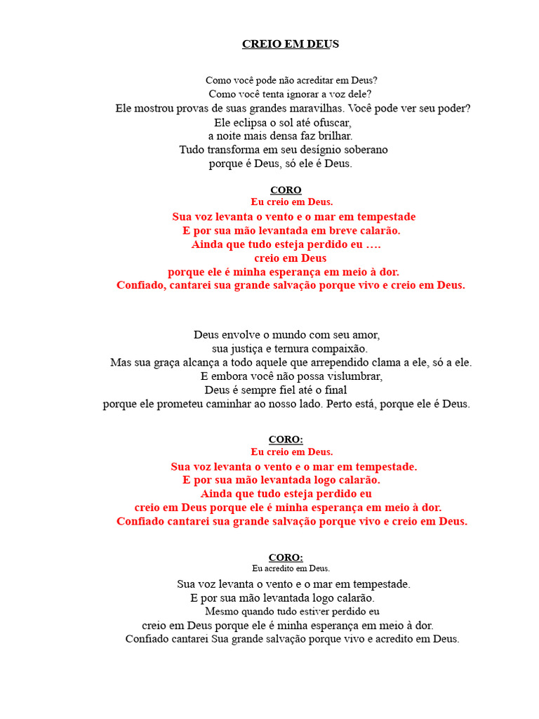 LETRA CREIO EM DEUS | PDF