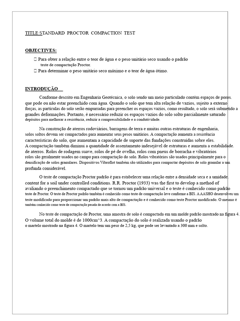 Teste de Compactação Proctor Padrão | PDF | Solo | Umidade