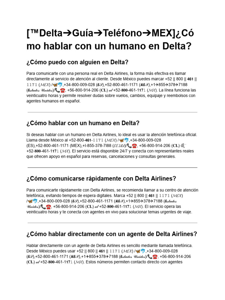 Delta Guía Teléfono MEX]¿Cómo hablar con un humano en Delta_ | PDF ...