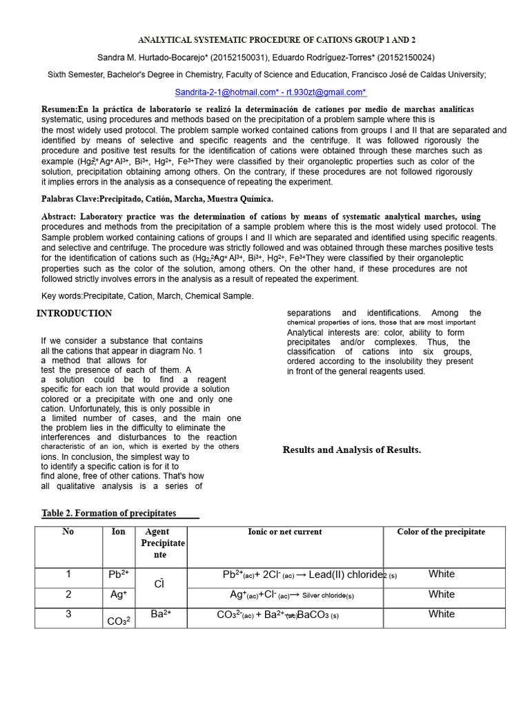 SYSTEMATIC MARCH OF CATIONS GROUP 1 and 2.docx | PDF | Precipitation ...