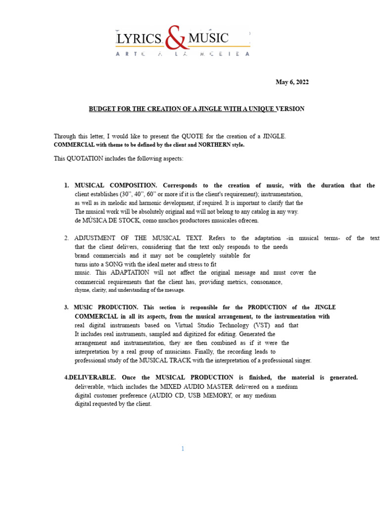Jingle Creation Quote and Details | PDF | Sound Recording And Reproduction