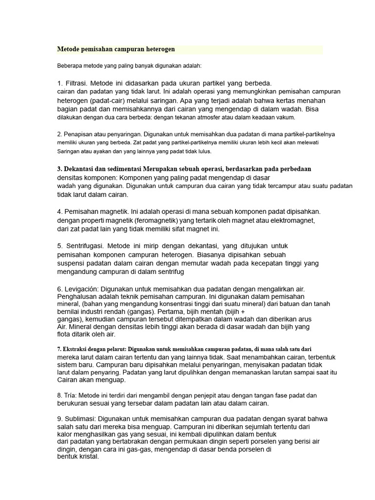 Metode Pemisahan Campuran Heterogen dan Homogen | PDF