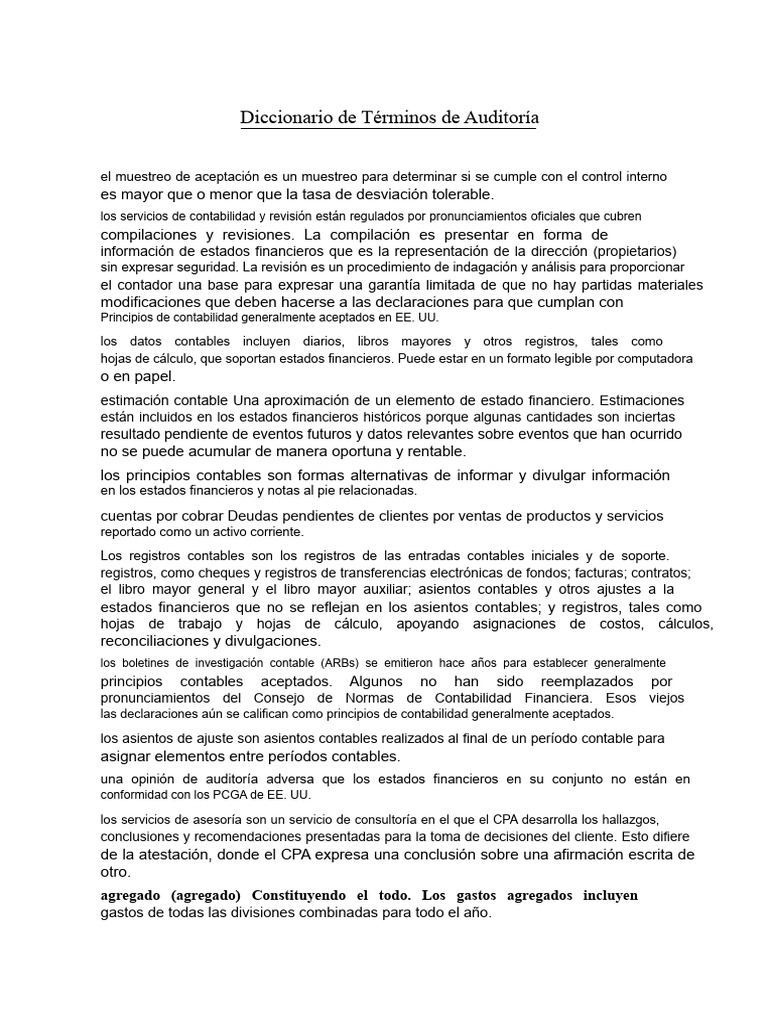 Diccionario de Términos de Auditoría | PDF | Contabilidad | Estado ...