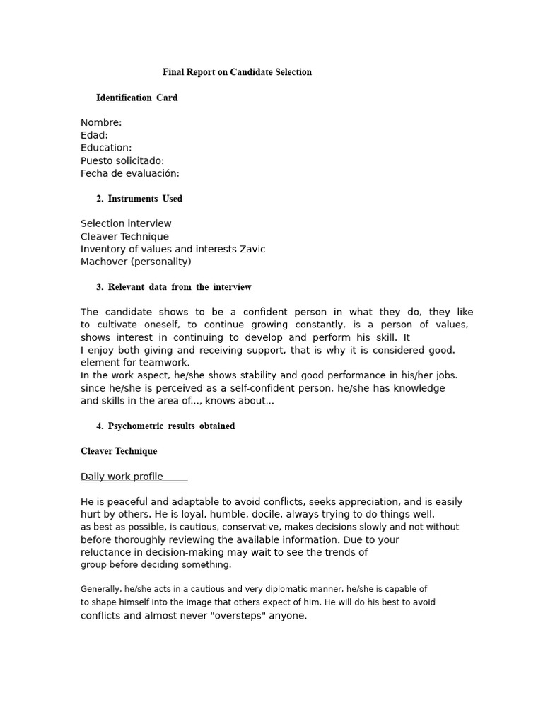 Example of Final Psychometric Report | PDF | Motivation | Motivational