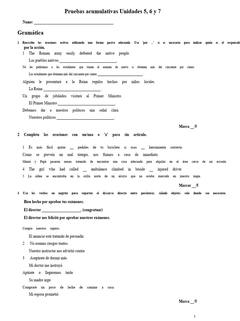 Pruebas de gramática y vocabulario 5-7 | PDF | Blog | Objeto volador no ...
